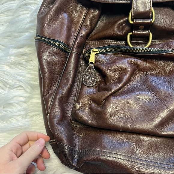Frye | Bags | Frye Brown Leather Backpack Multi Zipper Pocket Vintage ...